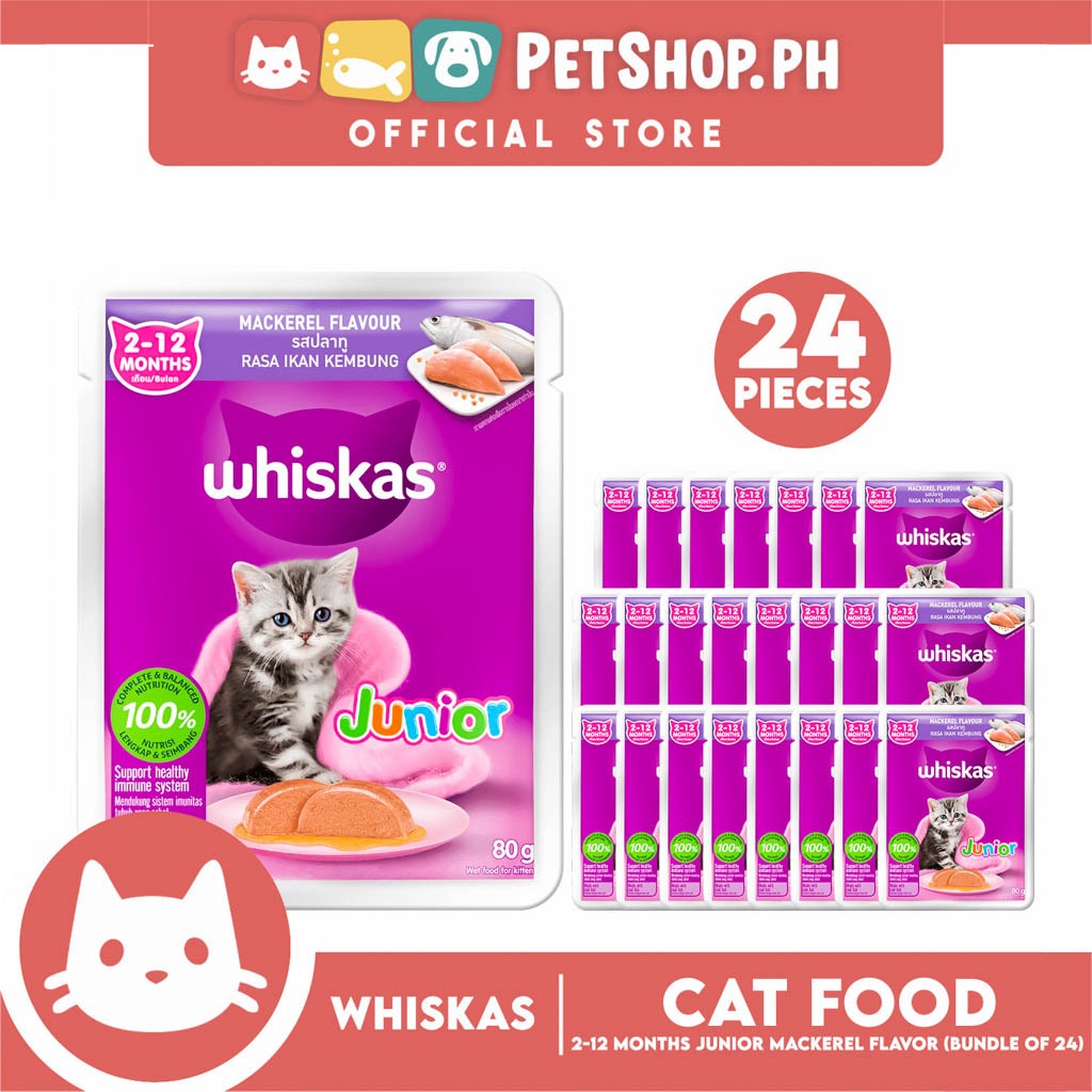 24pcs Whiskas Junior Mackerel Pouch Wet Cat Food 80g | Shopee Philippines