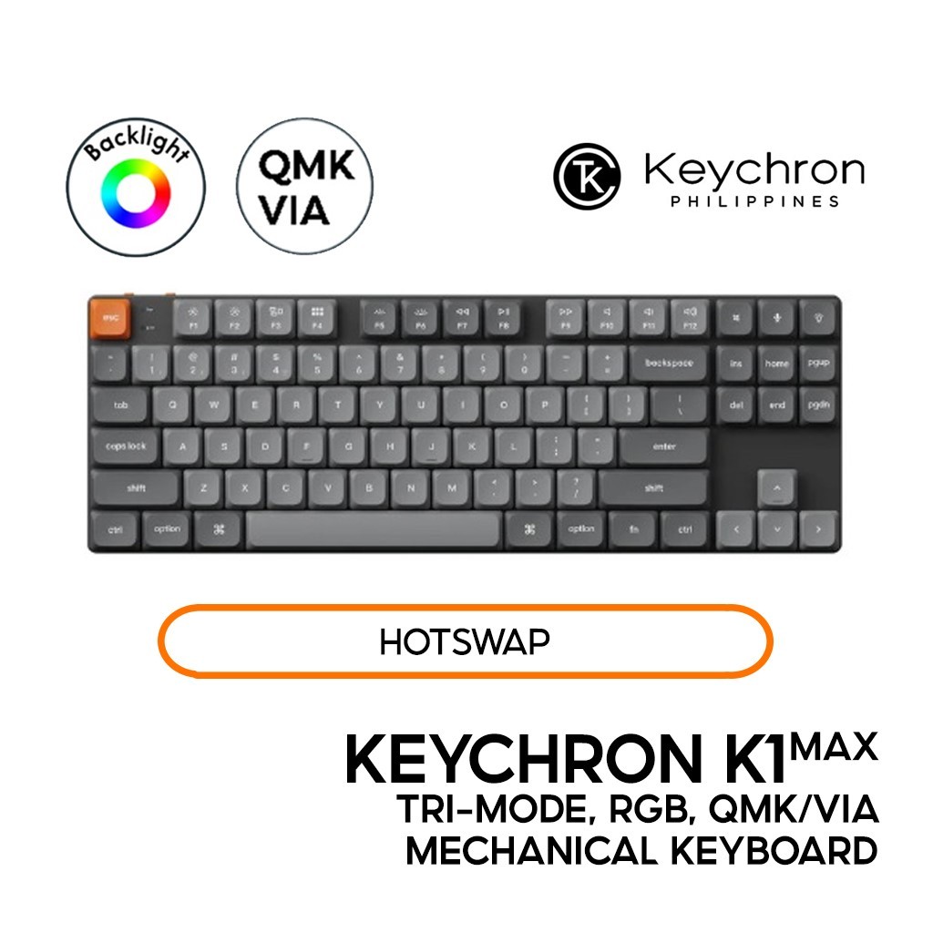 Keychron K1 Max QMK Mechanical Keyboard 80%, Tri-mode, RGB LED, Low ...