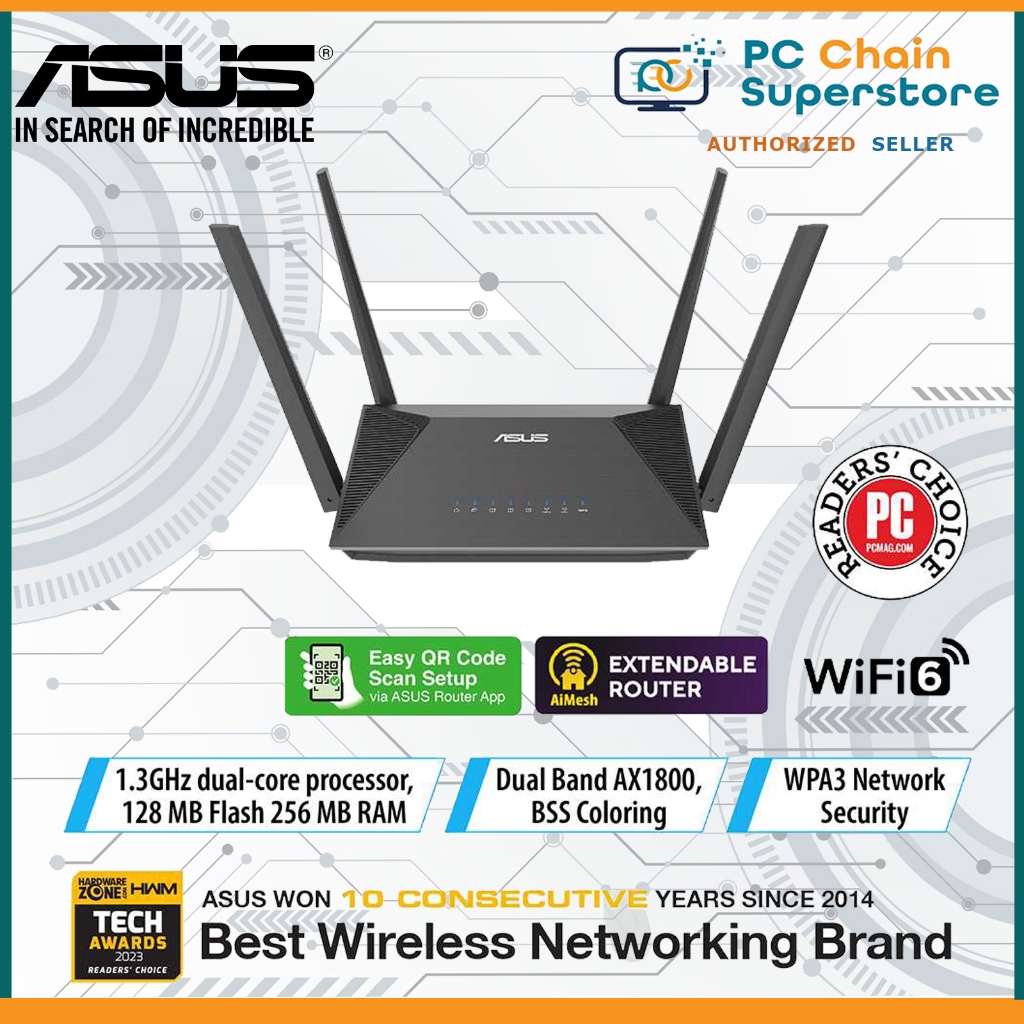ASUS RT-AX52 AX1800 Dual Band WiFi 6 Extendable Router - Built-in VPN ...