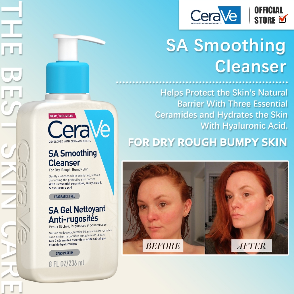 CeraVe SA Smoothing Cleanser Salicylic Acid Facial Cleanser Suitable ...