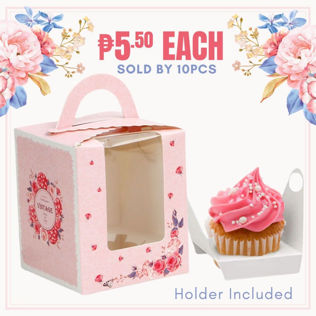 FP1101 (10 PCS) Single Solo Cupcake Box Pink Floral Cookies Pastry Box ...
