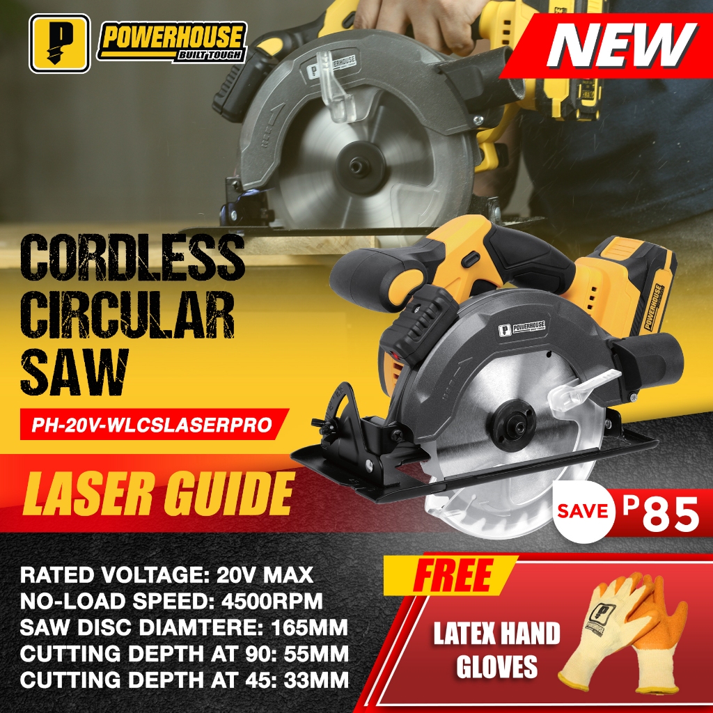 Powerhouse Cordless Circular Saw 4500RPM LASER LINE GUIDE Wood Cutter ...