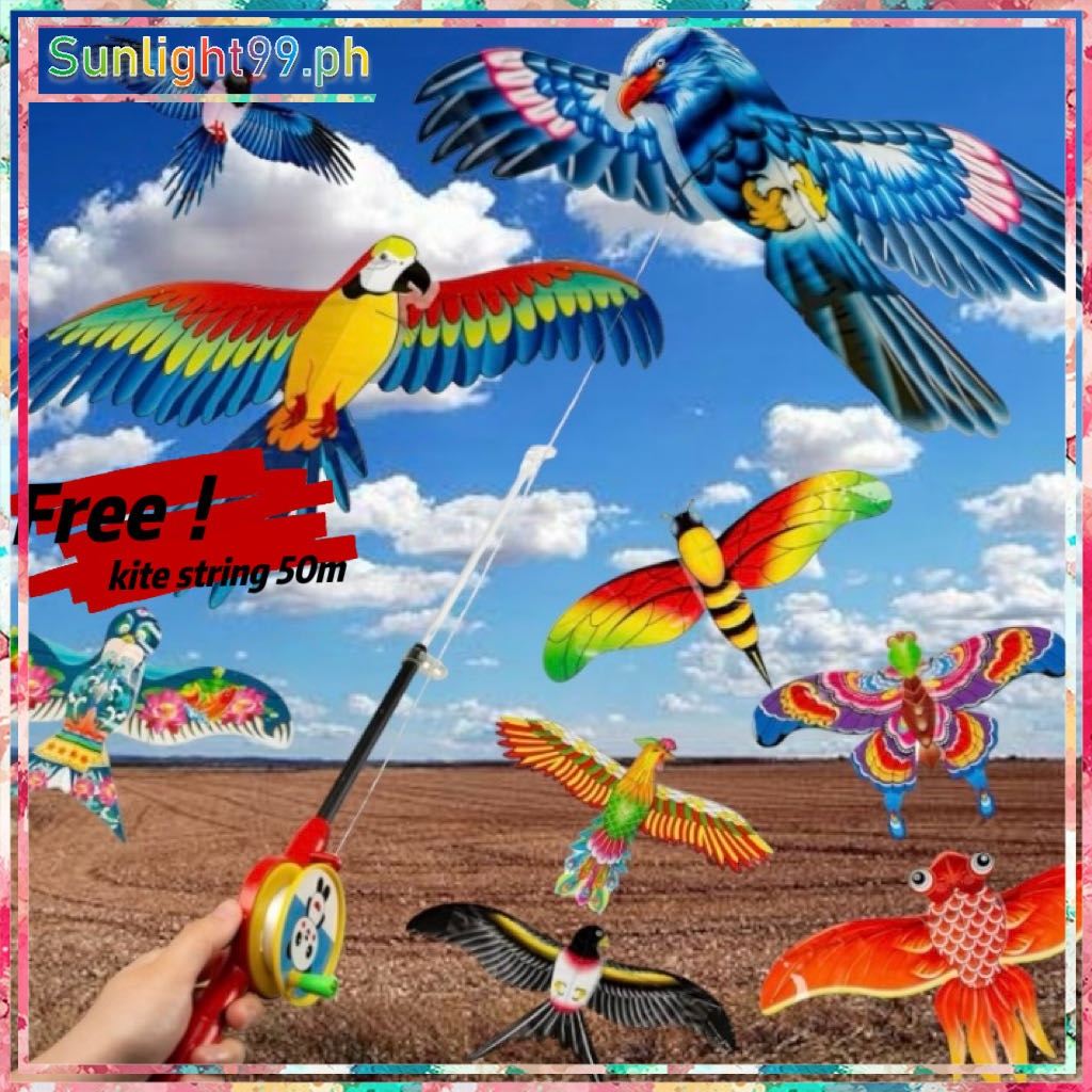 Cartoon eagle kite with rod free string saranggola malaki fishing rod ...
