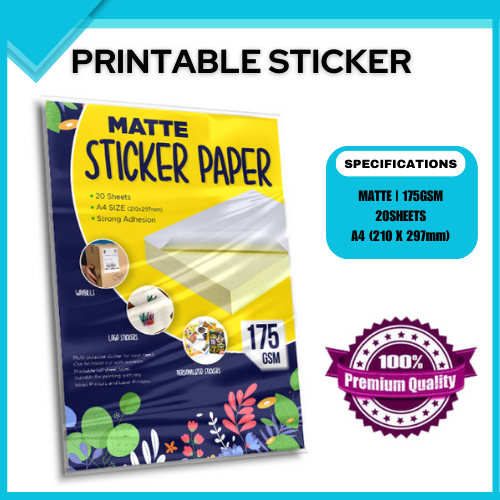 Matte Label Inkjet Photo Sticker Paper 175Gsm A4 Size - 20 sheets ...