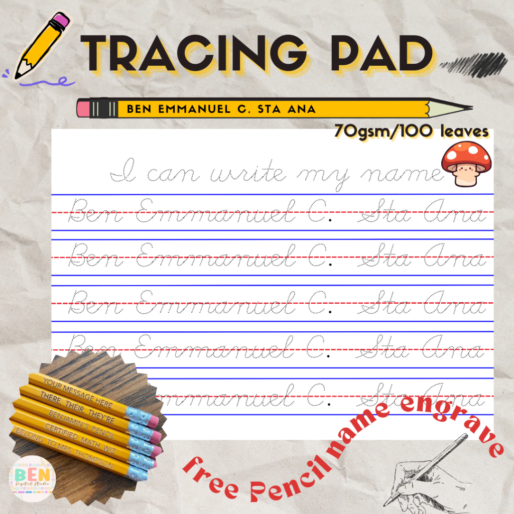 CURSIVE TRACING PAD FREE PENCIL (name, alphabet, number, line, shape ...