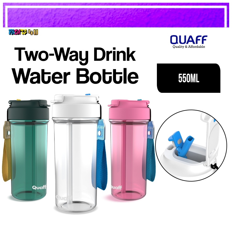 QUAFF Two-way Drinking Nozzle and Spout Water Bottle with Straw and Strap 550ml | Shopee Philippines