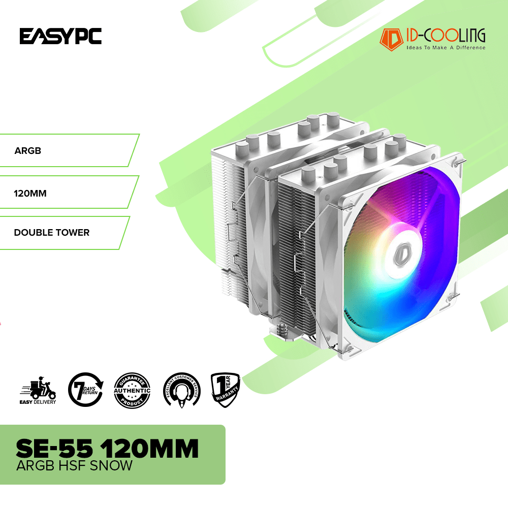 EasyPC| ID-Cooling SE-55 cpu fan 120mm| ARGB| Snow | Shopee Philippines
