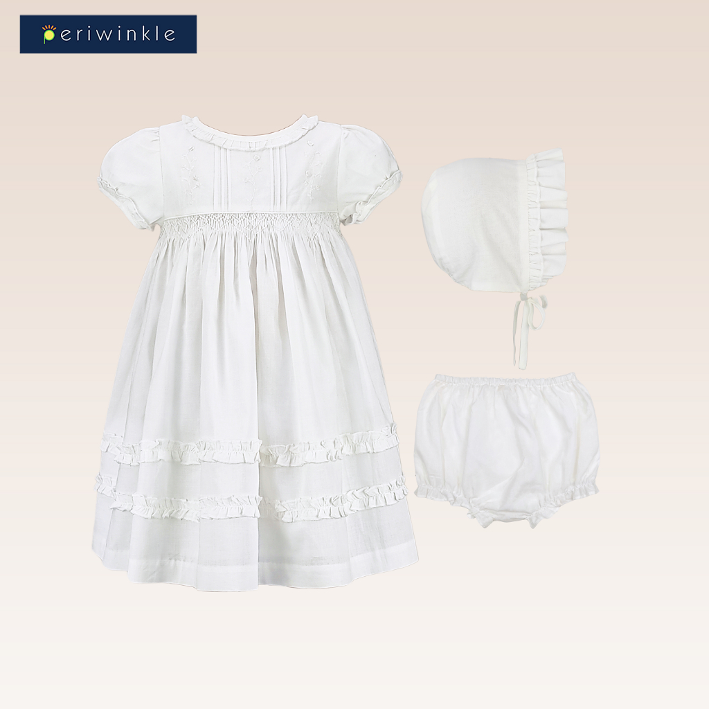 Periwinkle Baby Girl Lois Christening Dress with Embroidery and Smock ...