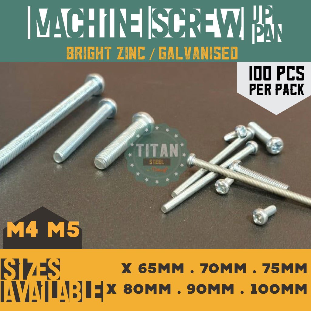100pcs - 4MM M4, 5MM M5 x 65 & up Round / Pan Head / JP Machine Screw ...