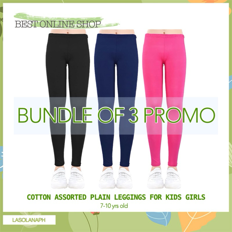 [ BUNDLE OF 3 PCS ] Plain Leggings for Kids - ( 7 to 10 yrs old ...