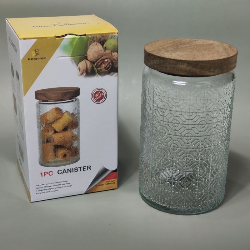 1 Liter Fancy Glass Jar with Wooden Lid – Airtight Food Storage ...