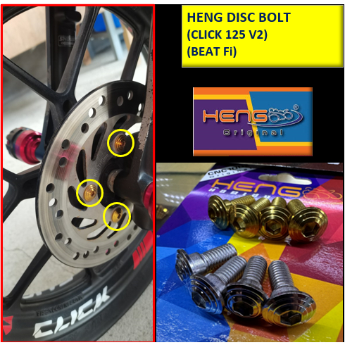 HENG Original Brake Disc Plate Bolts for Honda CLICK 125 V2 and BEAT FI ...