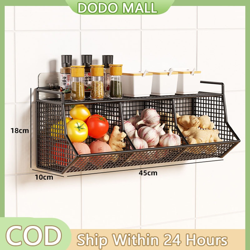 Wall Mounted Kitchen Hanging Racks Onion Ginger Spice Storage Holder ...