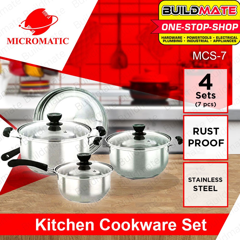 BUILDMATE Micromatic 4PCS/SET Cookware Pot Kitchenware Stainless ...