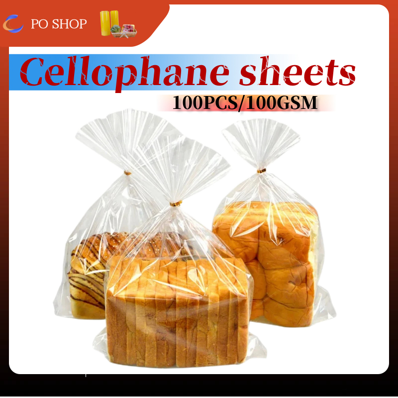 100PCS Food packaging bag | Cellophane Sheets Transparent bread bags ...