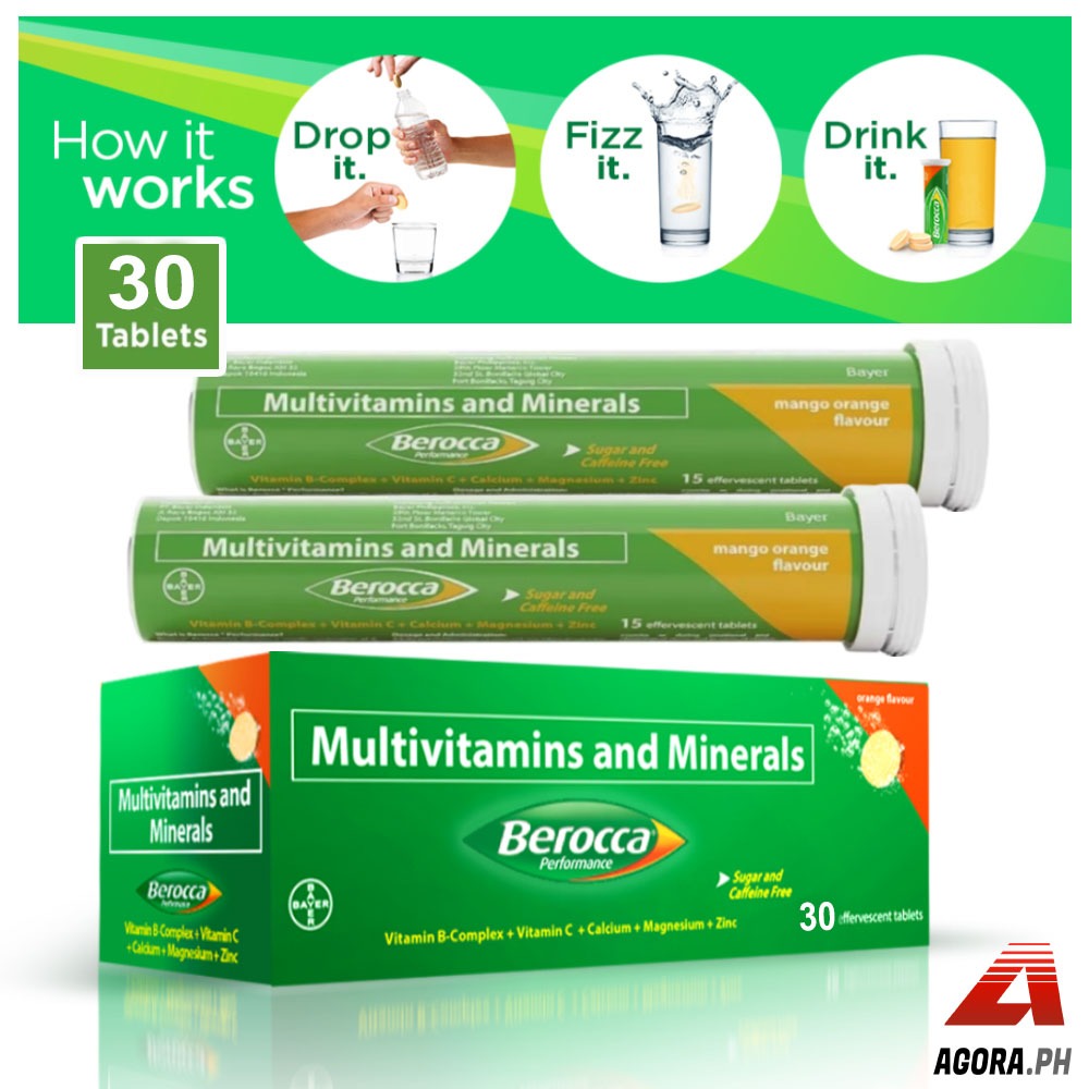 AP Berocca Performance 30 Tablets Multivitamins and Minerals Sugar and ...