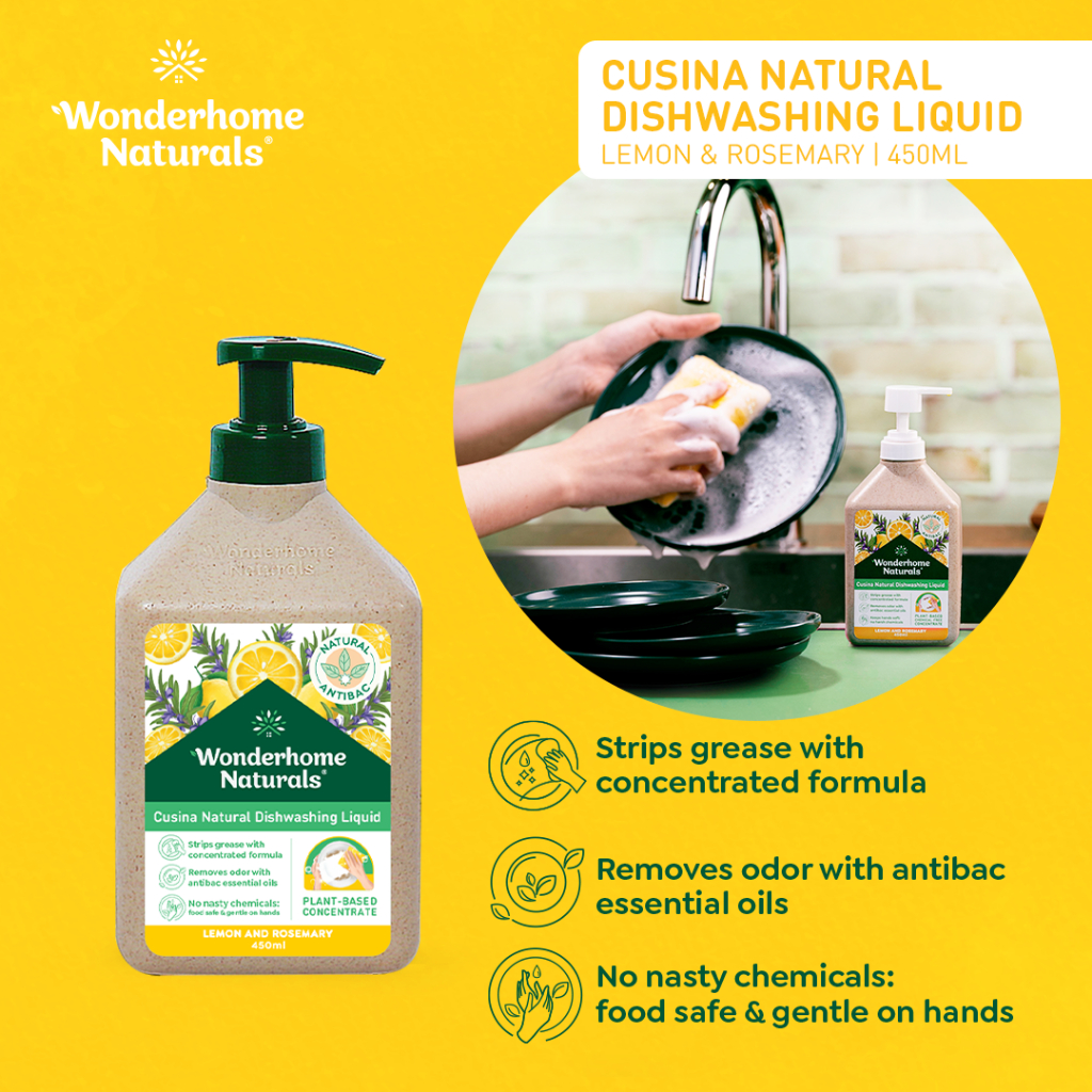 Wonderhome Cusina Natural Dishwashing Liquid 450ml Lemon Rosemary ...