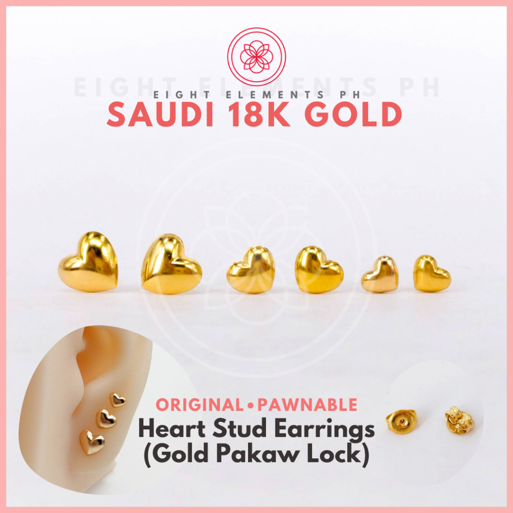 COD PAWNABLE 18k SAUDI GOLD Earrings Plain Half Heart Stud Earrings w ...