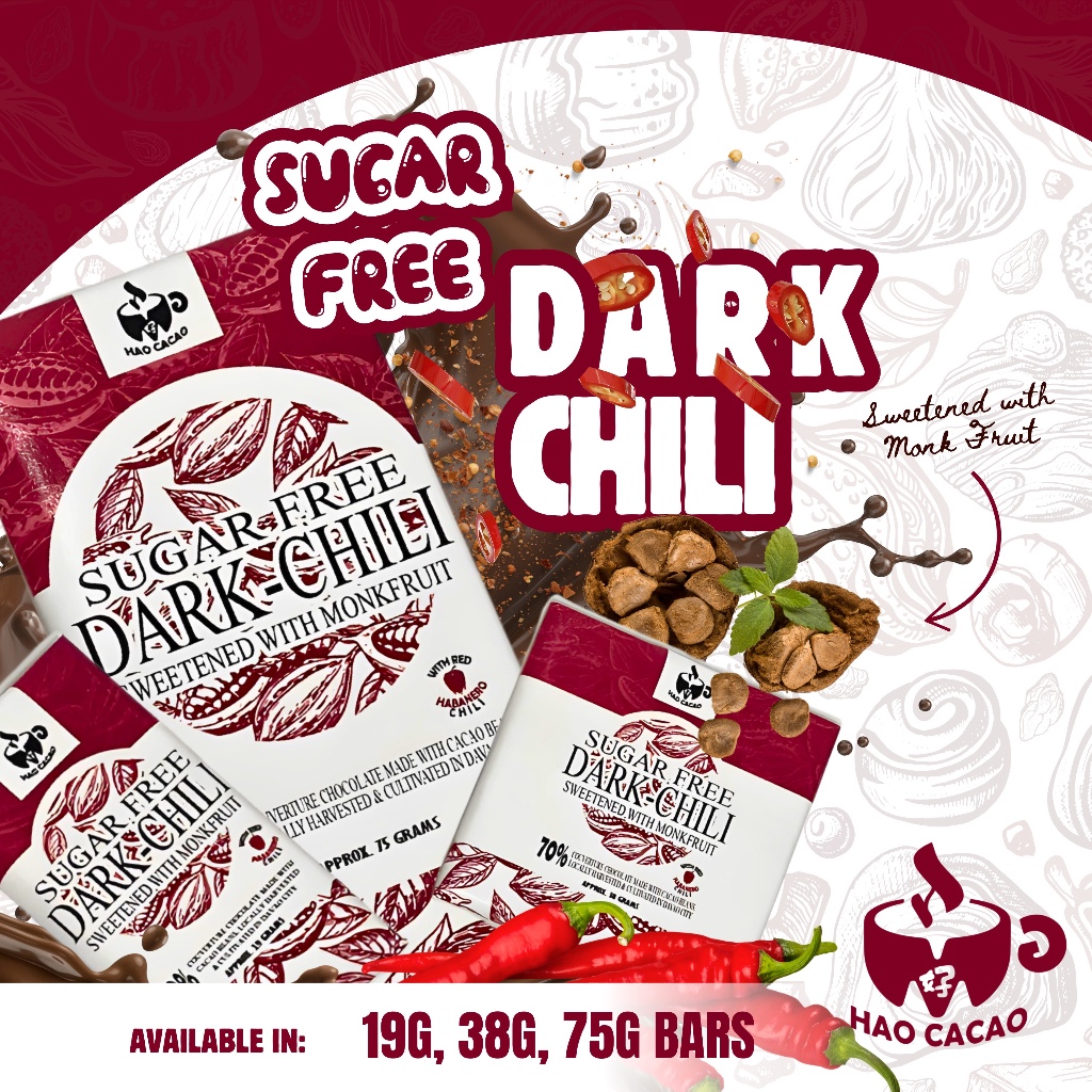 HAO CACAO 70% SUGARFREE Dark-Chili Chocolate (38g-75g) VEGAN&KETO ...