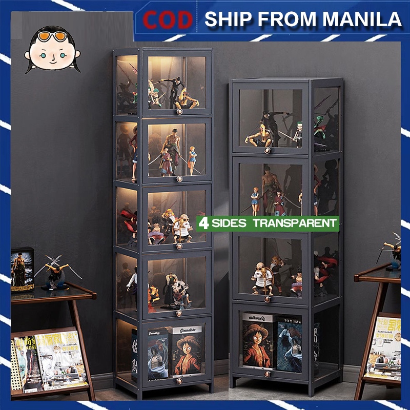 3/4/5 Layers Display Cabinet Acrylic Glass Bamboo 4-sided Transparency ...