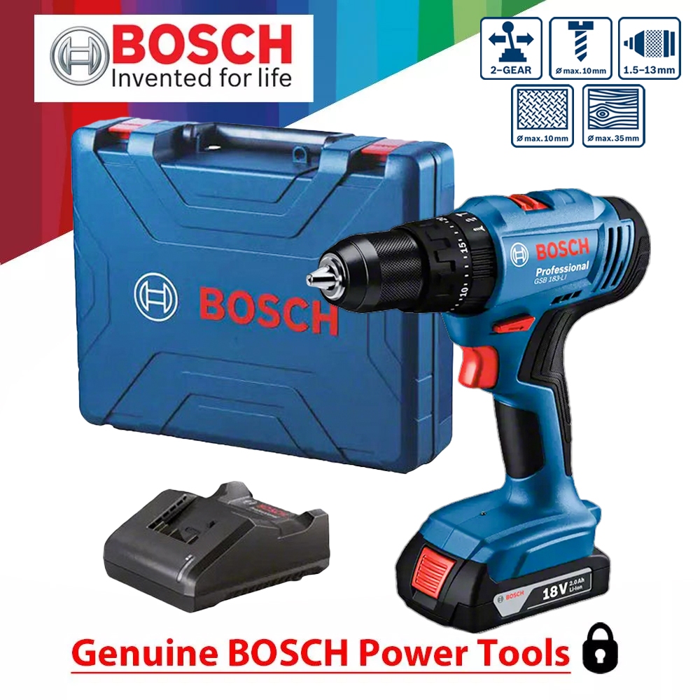 Bosch GSB 183-LI Cordless Impact Drill / Driver 18V Kit Set | Shopee ...