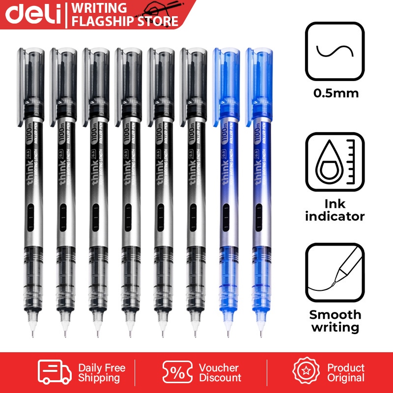 Deli Sign Pen 0.5mm Black/Blue Straight Liquid Gel Pen Stationery ...