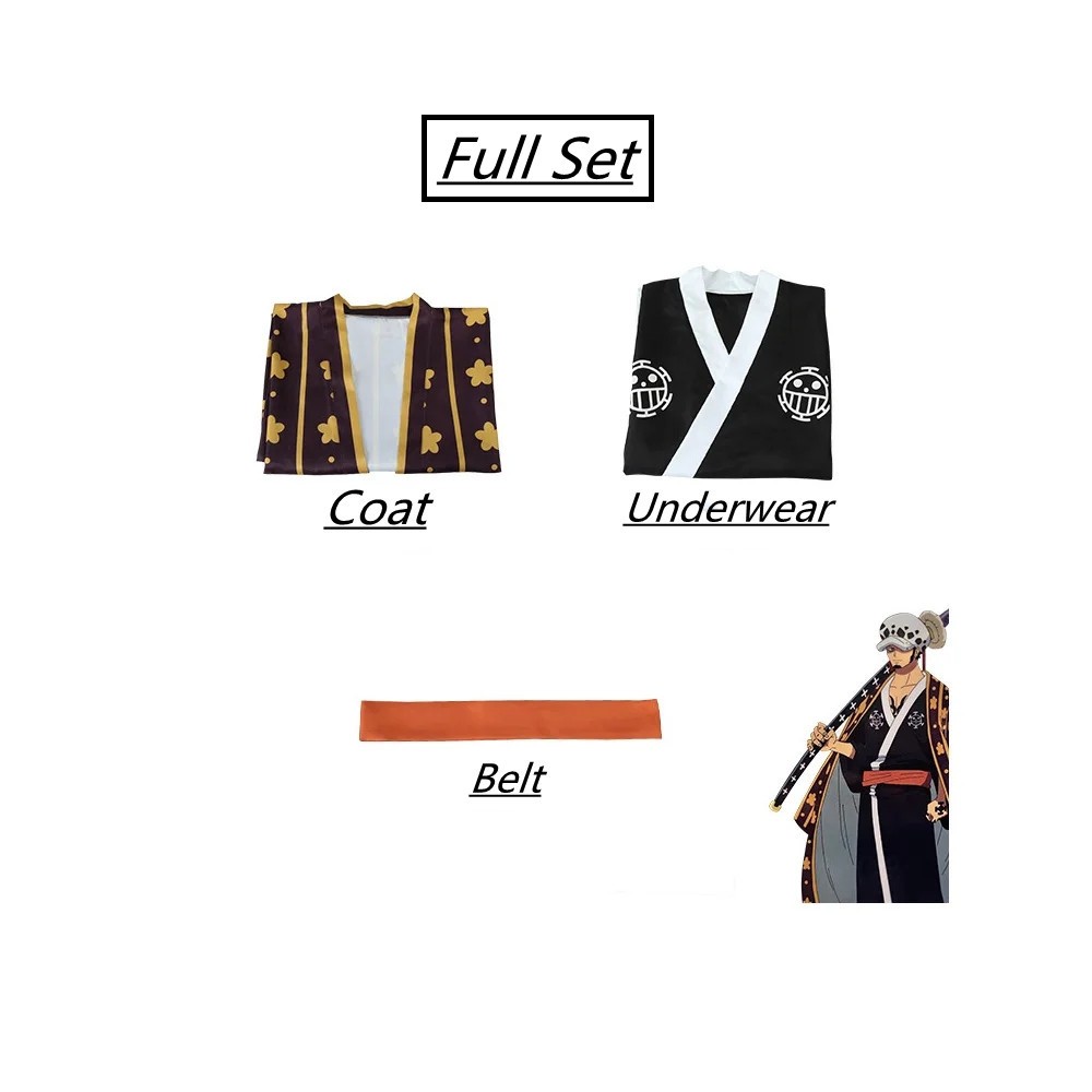 Anime One Piece Trafalgar D Water Law Cosplay Costume Kimono Belt Robe ...