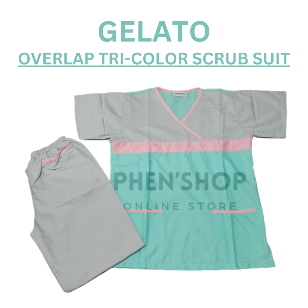 SCRUB SUIT SET OVERLAP TRI-COLOR ( GELATO ) | Shopee Philippines