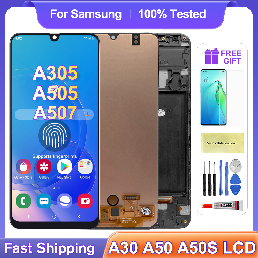 AMOLED / TFT LCD For Samsung Galaxy A30 A50 A50S LCD with Fingerprint Frame Touch Screen Display ...