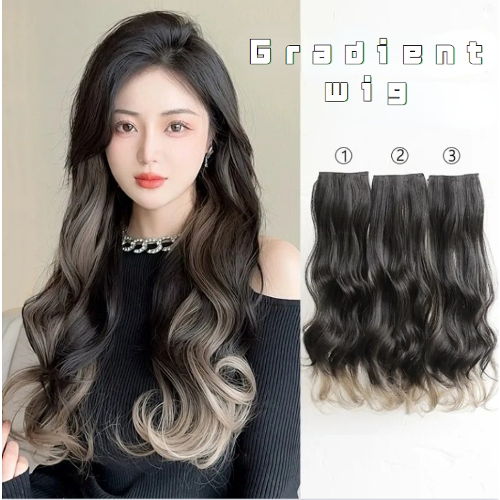 3PCS Gradient Color Hair Extensions Water Ripple Clip Wig Piece Hair ...