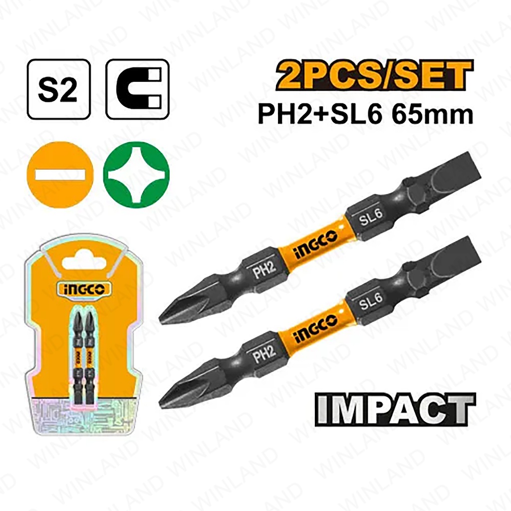 Ingco by Winland Impact Screwdriver Bits PH1,25mm to PH2+SL6,65mm Sold ...