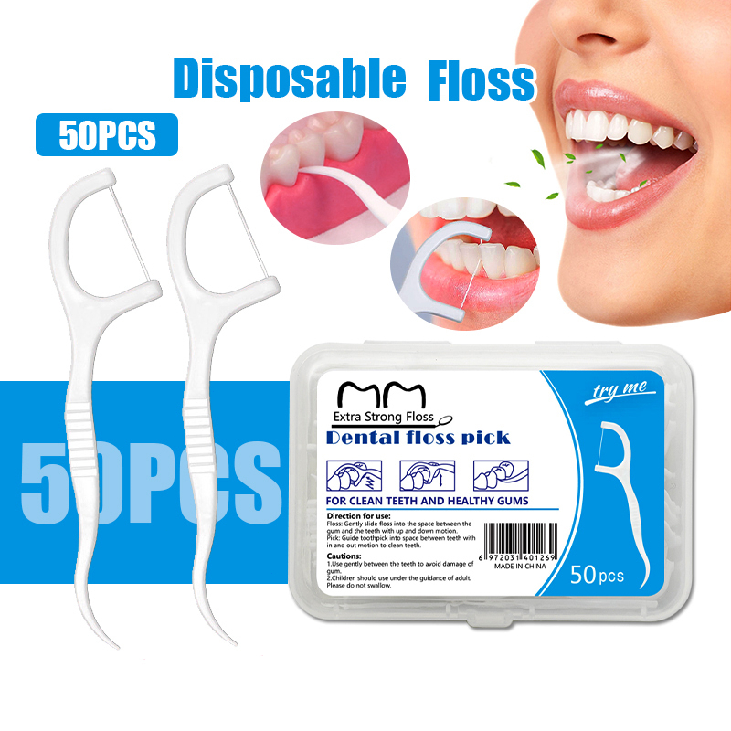 50Pcs/Box Teeth Toothpicks Stick Dental Floss Flosser Picks Tooth Clean ...