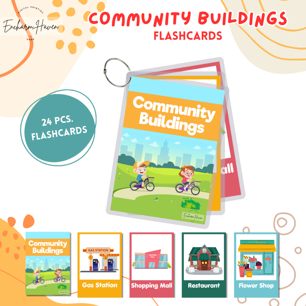 'COMMUNITY BUILDINGS' Fully Laminated Educational Flashcards [24 pcs ...