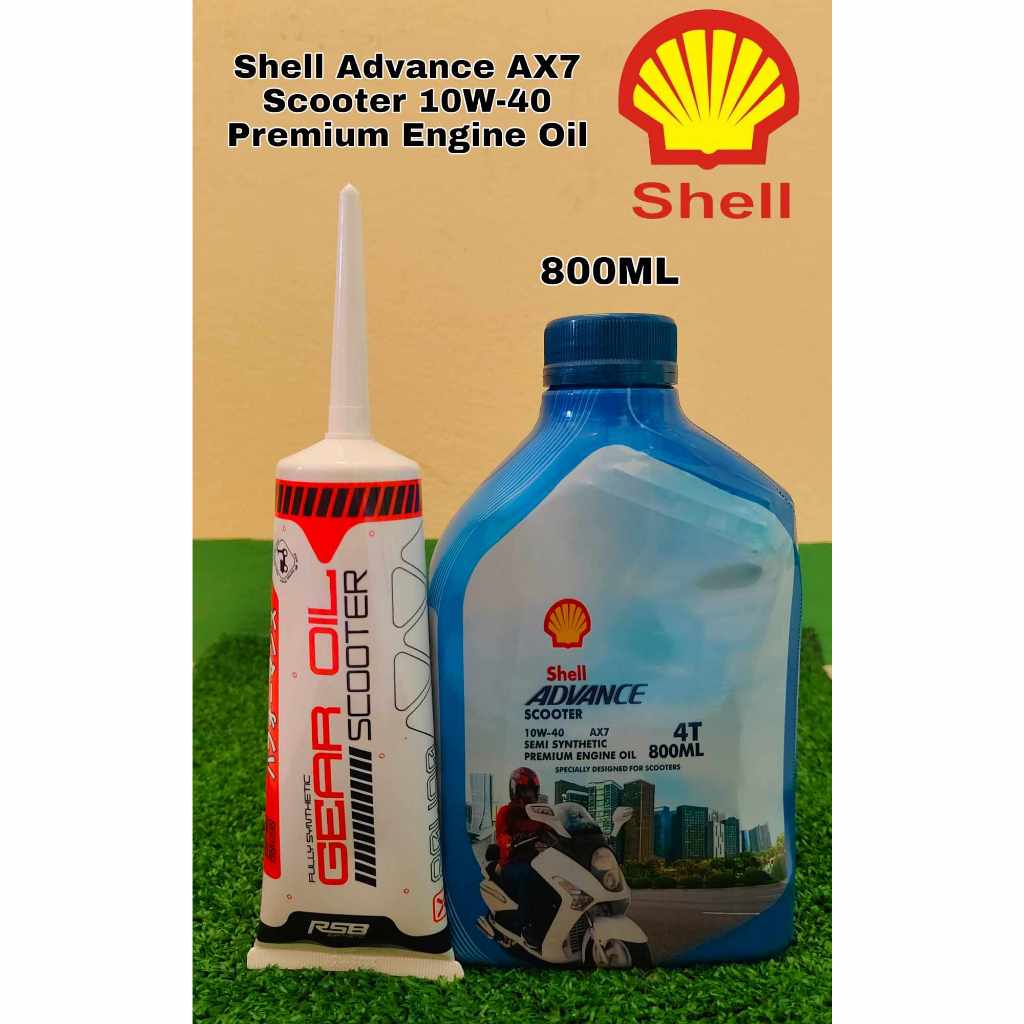 SHELL ADVANCE AX7 10W-40 PREMIUM OIL FOR SCOOTER 800ml + RS8 GEAR OIL ...