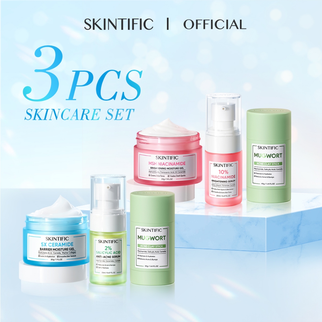 【3PCS】SKINTIFIC Skin Care Set With Mugwort Clay Face Mask Moisturizer ...