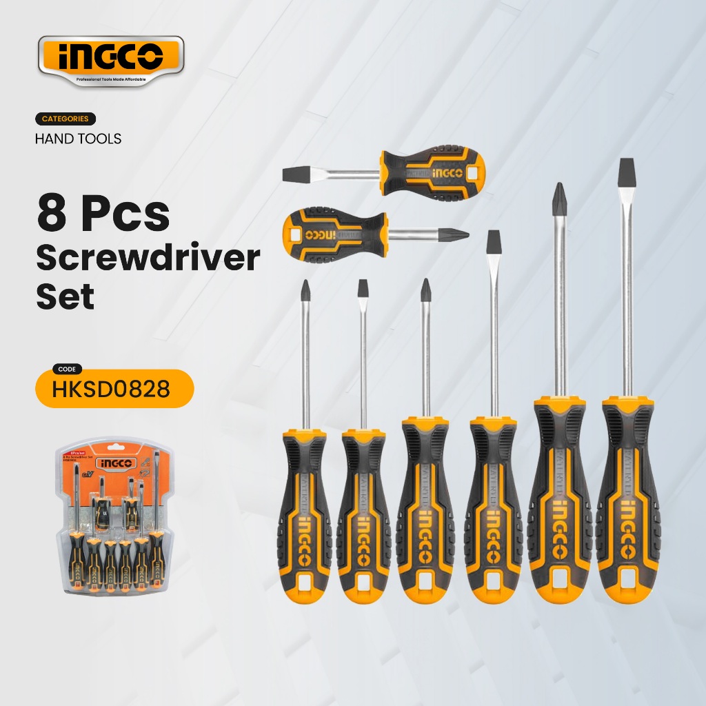Ingco 8pcs Magnetic Screwdriver Set Slotted & Phillips Screw Drivers Kit For Home & DIY Repair ...