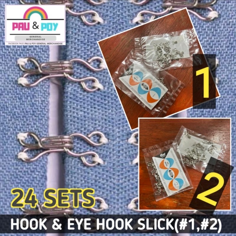 HOOK & EYES HOOK SLICK #1, #2 (24 SETS EACH PACK) | Shopee Philippines