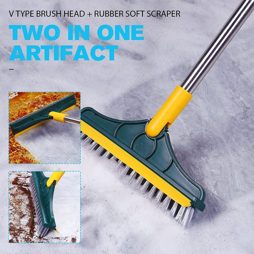 2 in 1 Multifunctional Floor Wiper Brush Scrubber With Long Handle ...