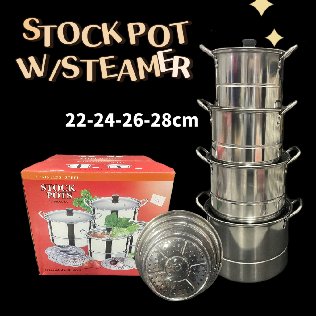 [ 22-24-26-28CM ] 4PCS Stock Pot With Steamer Stainless Steel Cooking ...