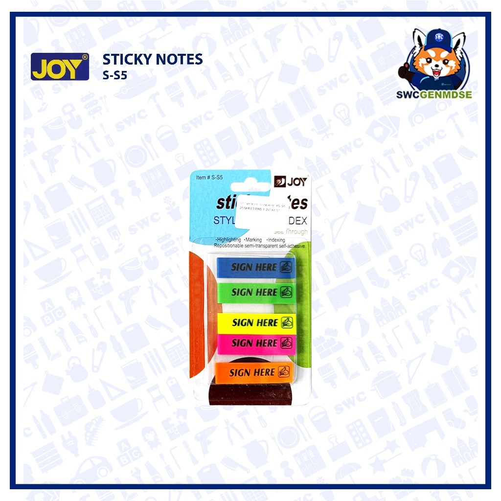 JOY Sign Here Sticky Notes | Stylish Film Index | See Through | S-S5 ...