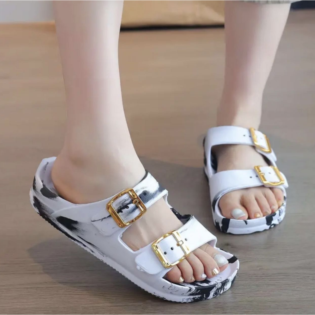 EVA New double ladder buckle thick bottom unisex outdoor beach slippers ...