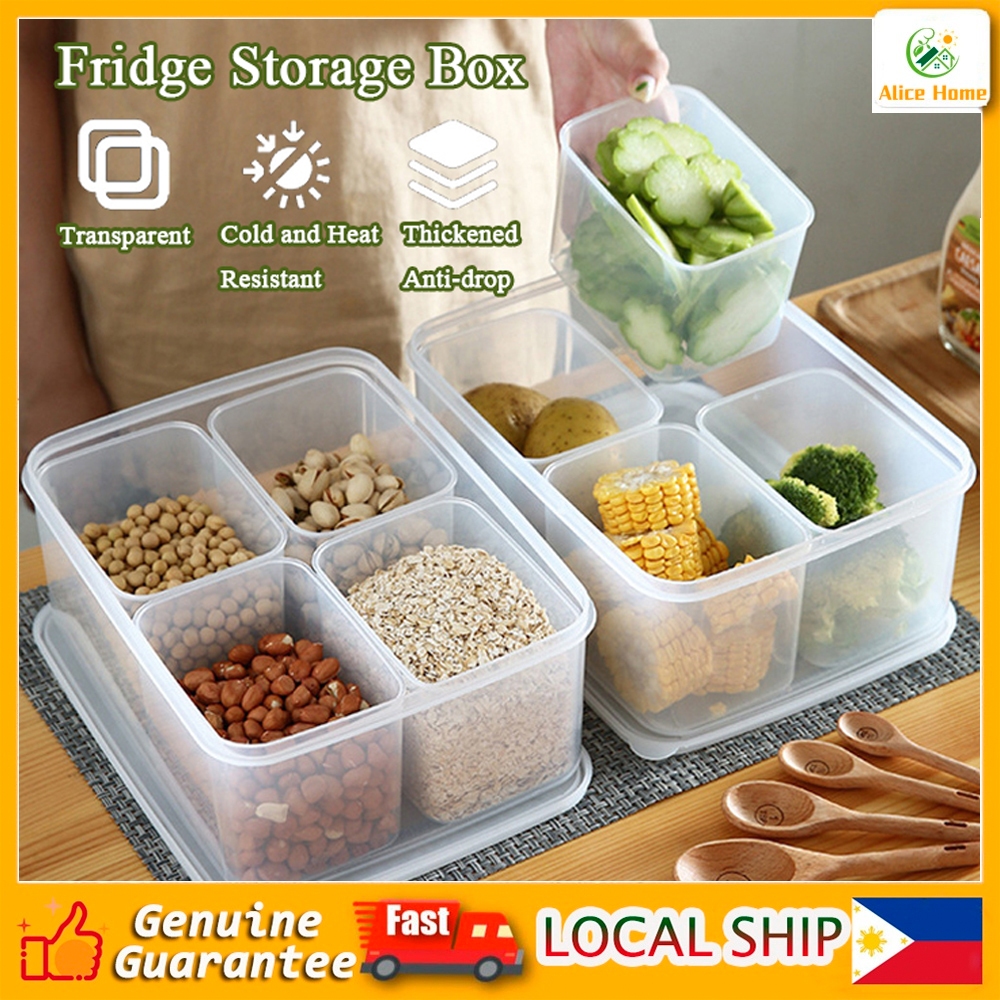 ALICE 4 Grids Spice Separation Storage Container Fridge Organizer Meat ...