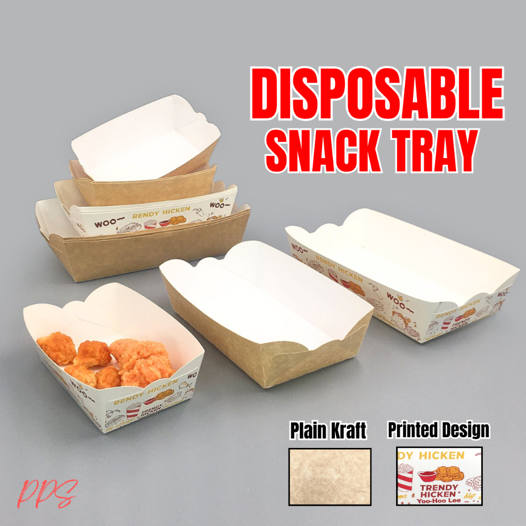 25pcs Snack Boat Plain Kraft Printed Paper Food Tray Packaging ...