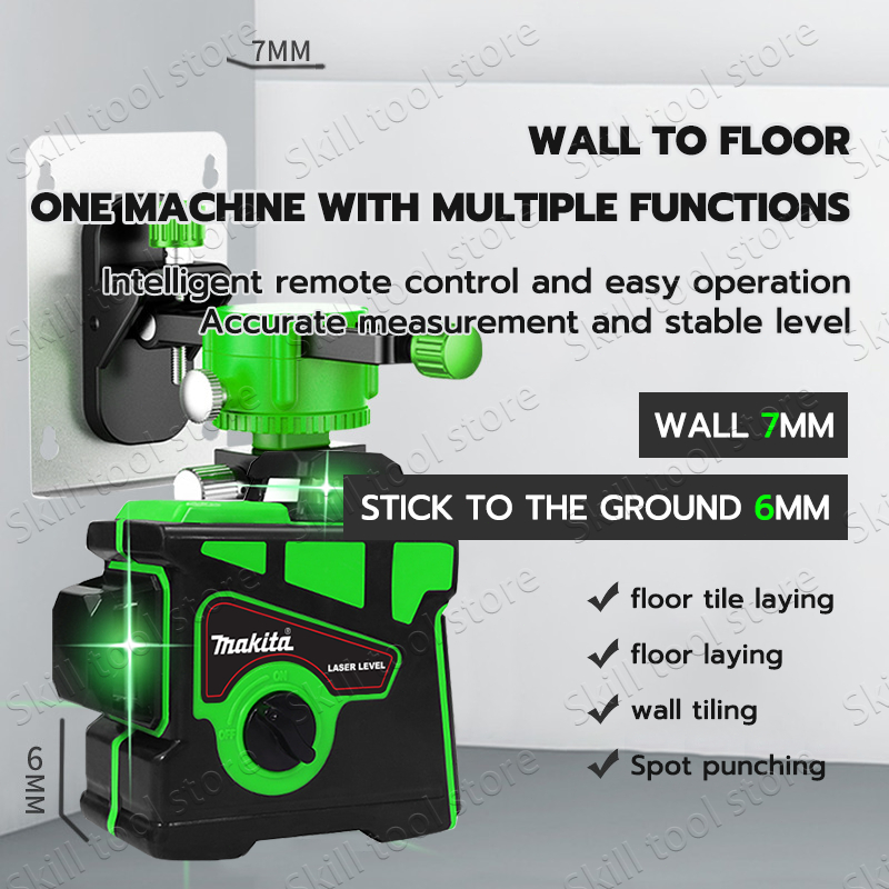 12 Line 4D Laser Level Green Light Self-Leveling 360° Rotary Cross Auto ...