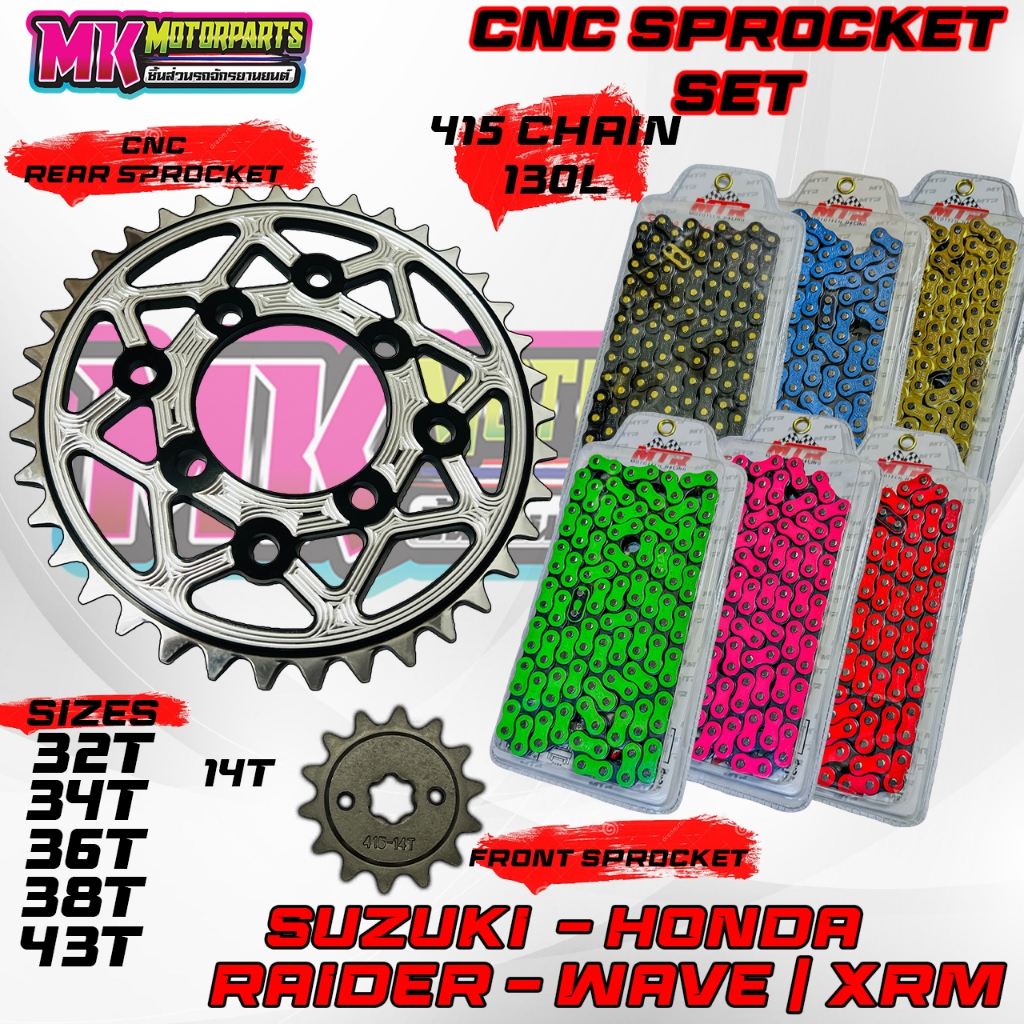 CNC V2.2 SPROCKET SET FOR WAVE XRM RS125 RAIDER SIZE 32T 34T 36T 38T ...