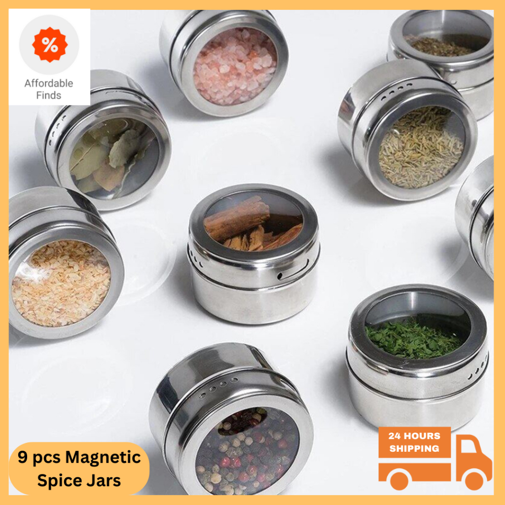 TINDAHAN 9 pcs Magnetic Spice Jar Spice Container Storage Herbs and ...