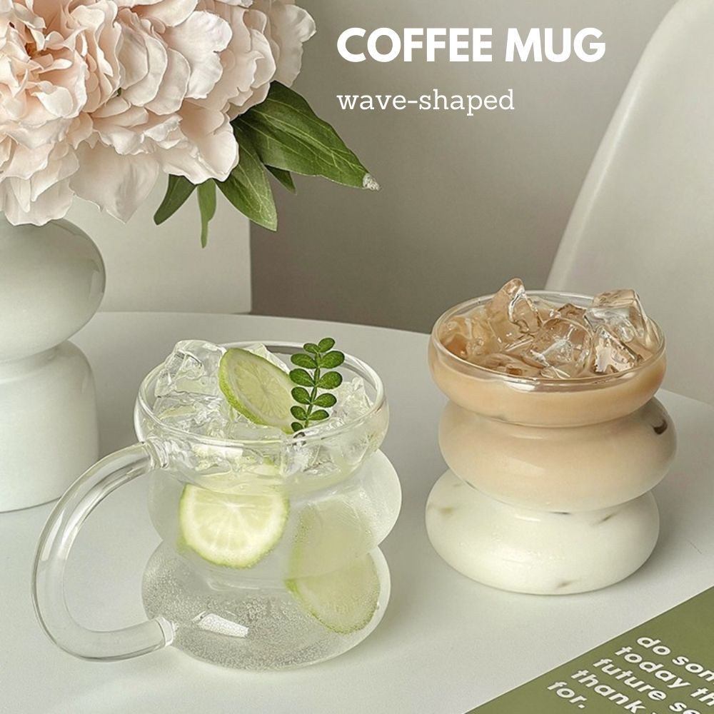 LOCAUPIN Wave Shaped Coffee Glass Mug Aesthetic Stovetop Safe Office ...