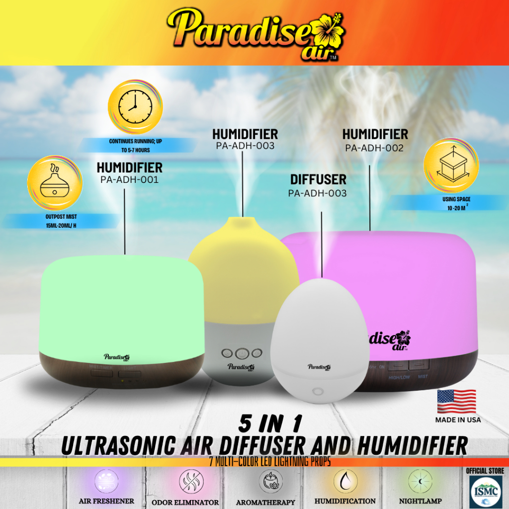 Paradise Air 5in1 Ultrasonic Aroma Diffuser and Humidifier Odor ...