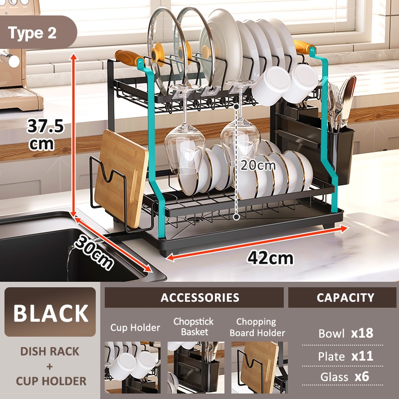 GSlife 2/3 Tiers Dish Drying Rack Kitchen Rack Dish Rack Kitchen ...