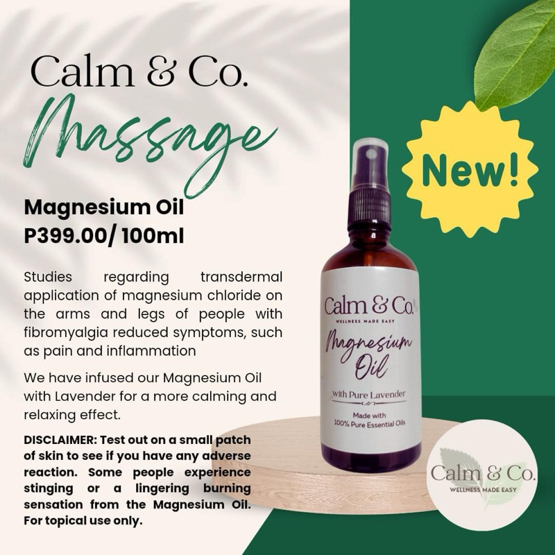 CALM & CO. MAGNESIUM OIL WITH PURE LAVENDER MADE IN 100% PURE ESSENTIAL ...